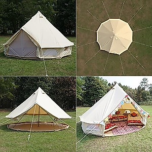 Dream House Outdoor Waterproof Cotton Canvas Family Camping Bell Tent (Beige Cotton Canvas Tent, Diameter 4 Meter)