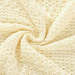mimixiong 100% Pure Cotton Baby Blanket Extra Soft Cellular Neutral Swaddle Receiving Crib Blanket for Newborn Baby Boy Girl Size Ivory 30 x 40 inches