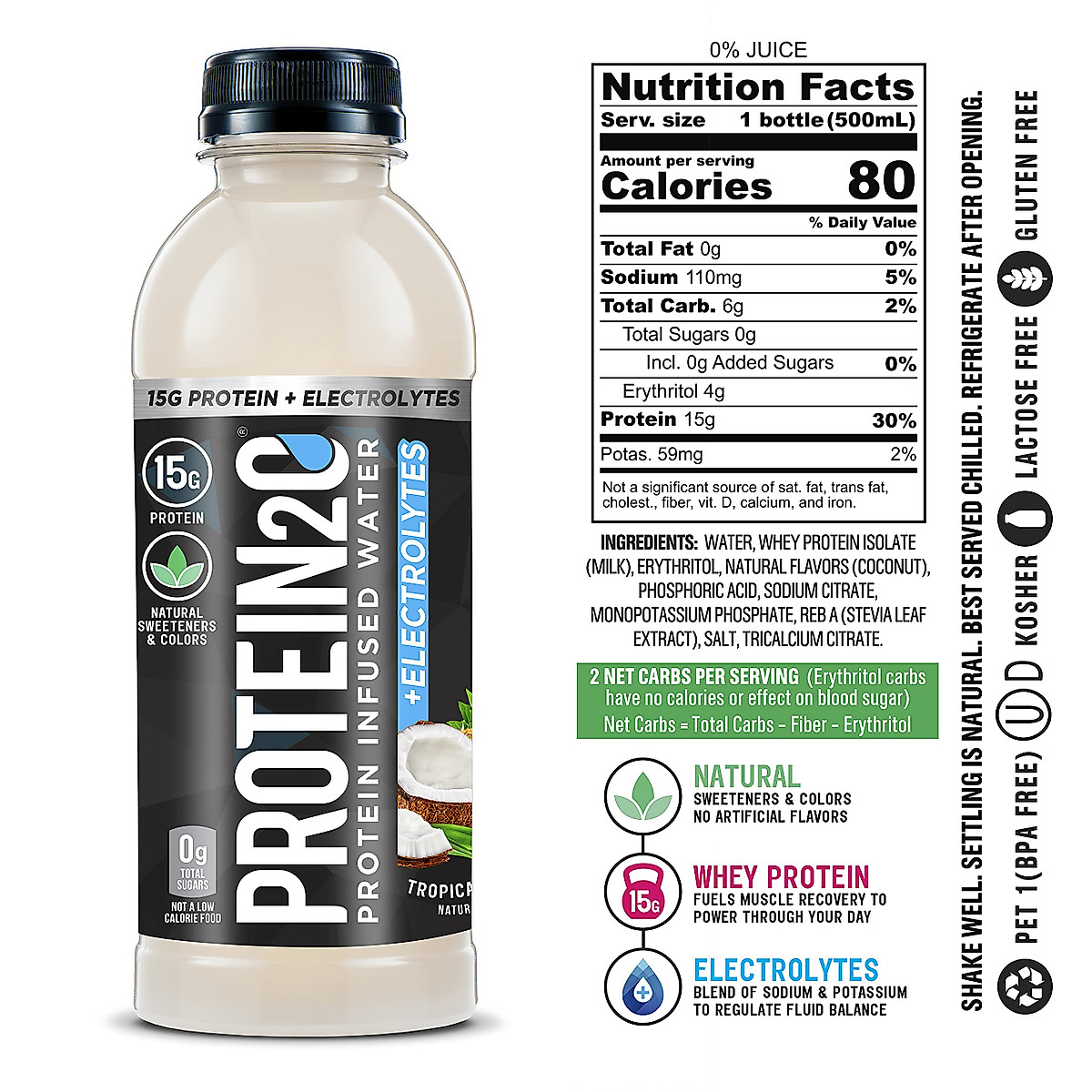 Protein2o 15g Whey Protein Isolate Infused Water Plus Electrolytes, Sugar Free Sports Drink, Ready To Drink, Gluten Free, Lactose Free, Electrolyte Variety Pack, 16.9 fl oz Bottle (12 Count)