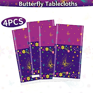 XJLANTTE 4 PCS Movie Party Tablecloths Decorations - Butterfly Plastic Table Cover, Magic Butterfly Rectangular Tablecloth for Kids Baby Shower Birthday Supplies, 51 x 86.6 Inch