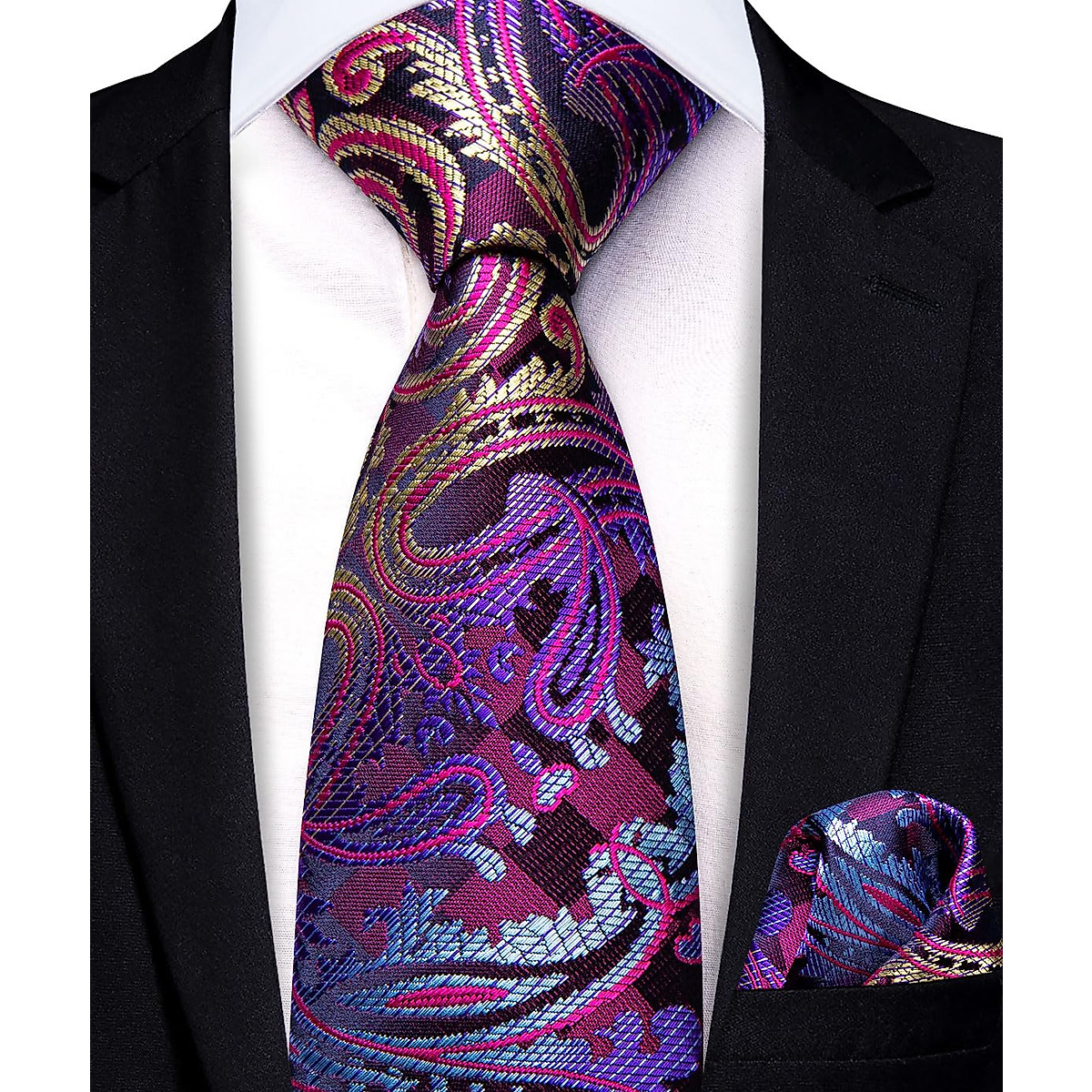 Hi-Tie Silk Boys Tie 8-14 Self-Tied Ties for Boy Paisley Solid Kid Necktie and Pocket Square Set for Wedding,Purple