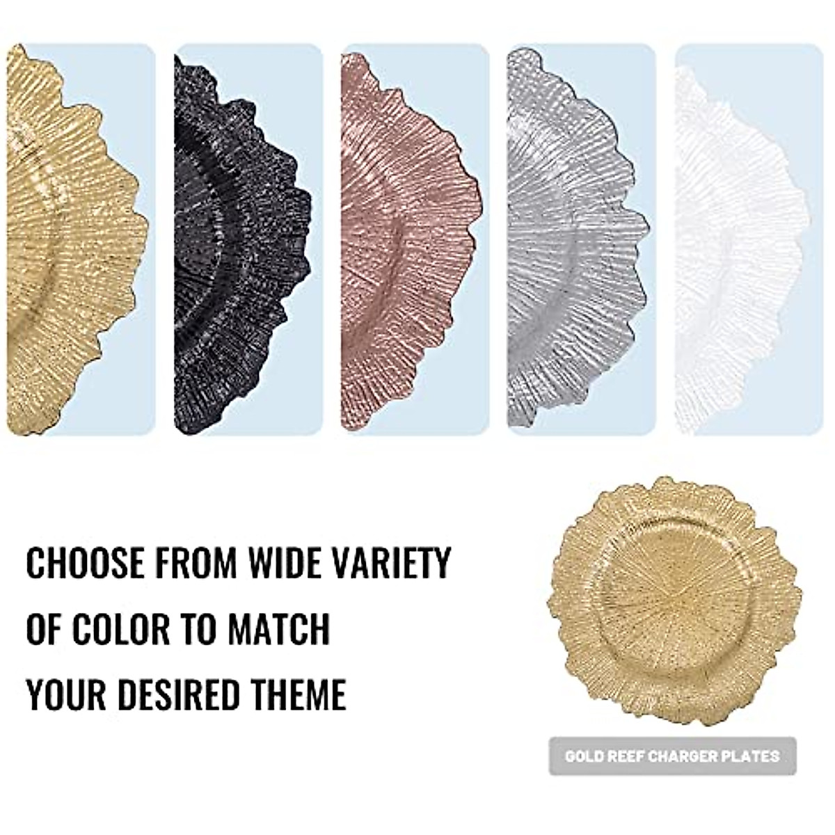 MAONAME 13" Gold Charger Plates Set of 8, Round Reef Chargers for Dinner Plates, Plastic Plate Chargers for Table Setting, Wedding Decor