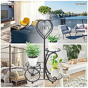 Plant Stand Indoor Outdoor - Metal 4 Tier Flower Pot Holder Display Vertical Shelves Shelf - Wrought Iron Corner Planter Rack Multiple Organizer for Garden Patio Lawn Balcony Office Black