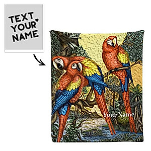 CUXWEOT Custom Blanket with Name Text,Personalized Macaw Parrots Super Soft Fleece Throw Blanket for Couch Sofa Bed (50 X 60 inches)