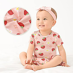 LITTLE JAMJAMS Baby Twirl Skirt Bodysuit - Infant Girl Clothes - Viscose from Bamboo - Strawberry Sweetie Pink 12-18 Months