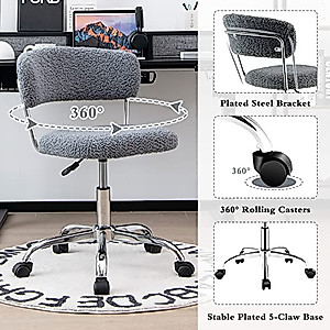 Giantex Home Office Chair, Faux Fur Low Back Swivel Leisure Chair w/Height Adjustable Padded Seat, Rolling Armless Vanity Chair w/Galvanized Steel Frame for Bedroom Study Guest Room, Gray
