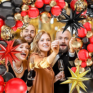 121 Pack Red Black Gold Balloons Arch Kit with Star, Red Black and Gold Balloon Garland for Graduation Anniversary Casino Night Hollywood New Years Movie Night Birthday Decorations