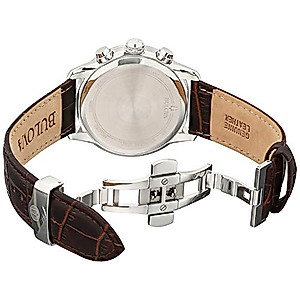 Bulova Men's Classic Sutton 6-Hand Chronograph Calendar "Big Date" Leather Strap Quartz Watch, Domed Mineral Crystal, 44mm