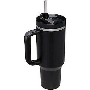 40 oz tumbler with straw lid handle, stainless steel insulated bottle, travel mug for hot and cold drinks, keeps 8 hours hot and 12 hours cold, simple and modern (Black)