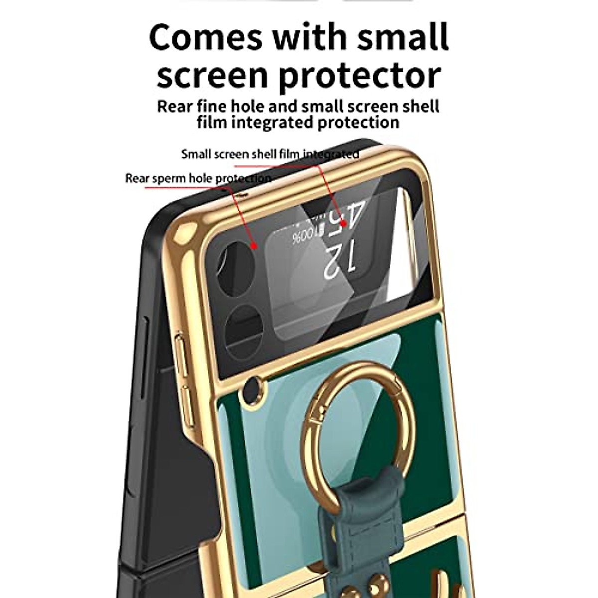 BAILI Samsung Z Flip4 Case with Ring and Retractable Elk Kickstand, Galaxy Z Flip 4 Cover Ultra-Slim PC Protective Cover Built-in Small Screen Shell Film for Samsung Galaxy Z Flip4-Black