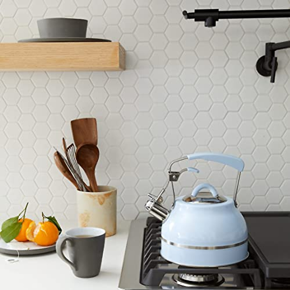 Park City Trading Company Bella Stainless Steel Whistle Kettle (Blue) - whistling tea kettle for stove top - stovetop kettle and whistle pot - Stainless Steel Teakettle for Tea, Coffee