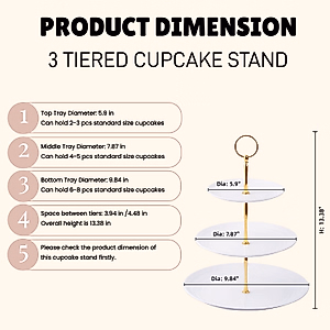 RAUVOLFIA 2 Pack Small Dessert Cupcake Stand, 3 Tier Cup Cake Holder Tower for Tea Party/Birthday/Wedding, Plastic Tiered Serving Tray (Gold Metal Rod)