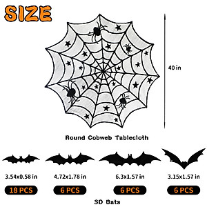5 Pack Halloween Decorations Indoor, Halloween Mantel Decorations, Spider Web Table Runners, Round Table Cover and Cobweb Lampshade with 36pcs Scary 3D Bat Stickers for Halloween Party Decor