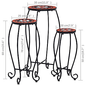VRAXO Mosaic Tables 3 pcs Terracotta and White Ceramic,Plant Stands-24.42lbs