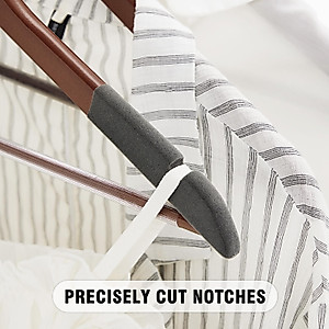 TECHMILLY Solid Natural Wooden Coat Hangers, 10 Pack Heavy Duty Smooth Finish Suit Hangers with Non-Slip Pant Bar, Precisely Cut Notches & Chrome Swivel Hook for Closet, Wardrobe