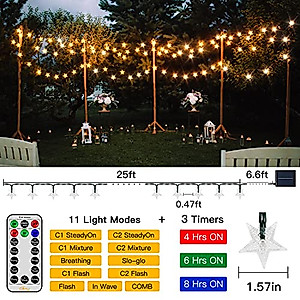 Ollny Solar Christmas Lights, Solar Star String Lights 50LED 25FT Warm White & Multicolor Outdoor Patio Lights, with Remote 11Modes Memory Waterproof Timer for Christmas Garden Fence Yard Decorations