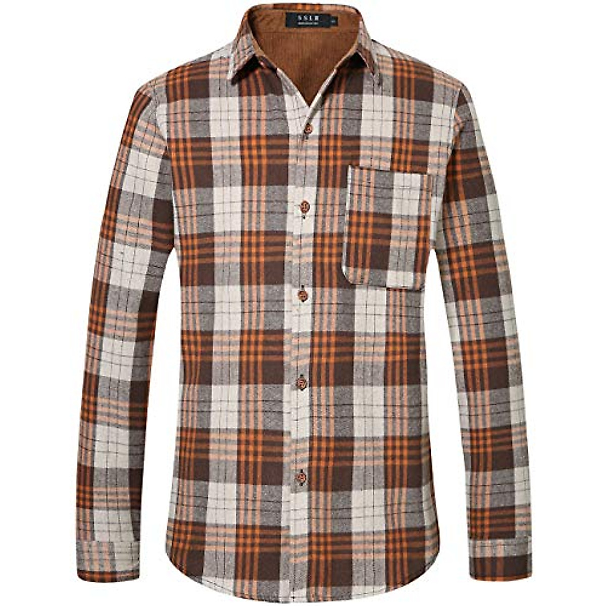SSLR Flannel Shirt for Men, Long Sleeve Button Down Shirt Plaid Casual (Large, Khaki)