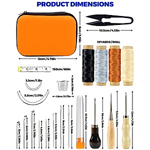 PLANTIONAL Leather Repair Sewing Kit: 31pcs Leather Working Tools with Pro Waxed Thread, Large Eye Hand Sewing Needles, 3 Versatile Awl, Heavy Duty Sewing Kit for Car, Upholstery, Vinyl, Canvas 02