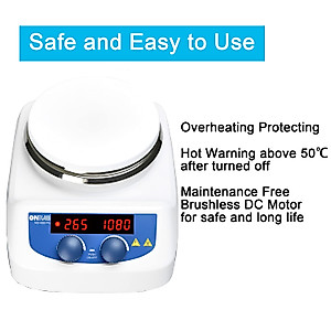 ONiLAB 280℃ 5 inch LED Digital Hotplate Magnetic Stirrer with Ceramic Coated Stainless Steel Work Plate, 200-1500rpm,110V,Temp Probe Sensor & Support Stand & Stirring Bar Included…