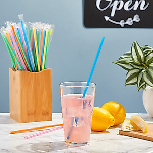 600-Pack Colorful Individually Wrapped Plastic Drinking Straws, Extra Long, Bulk, Disposable Party Supplies, 5 Colors (10.2 in)