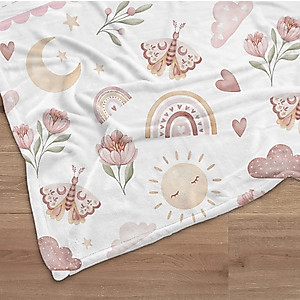 Custom Name Blankets for Baby Girls | Boho Flowers Personalized Baby Blanket with Name (Boho Rainbow)