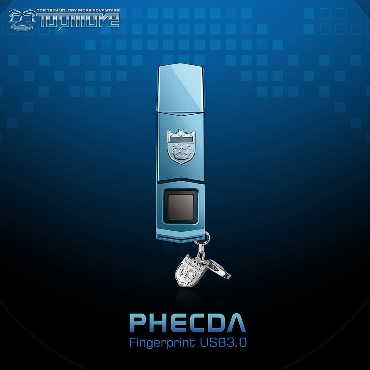 TOPMORE Phecda Fingerprint Recognition USB3.0 Flash Drive Fingerprint ID Security Flash Disk Biometric Fingerprint Reader Memory Stick (64GB, Blue & Silver)