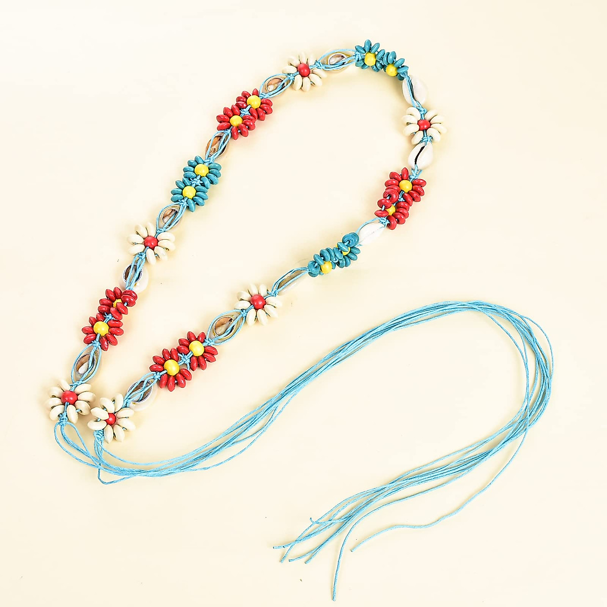 ILuvatar Women's tassel knotted belt thin belt women's Bohemian style cross knotted hand woven belt Wooden beads knotted waist rope