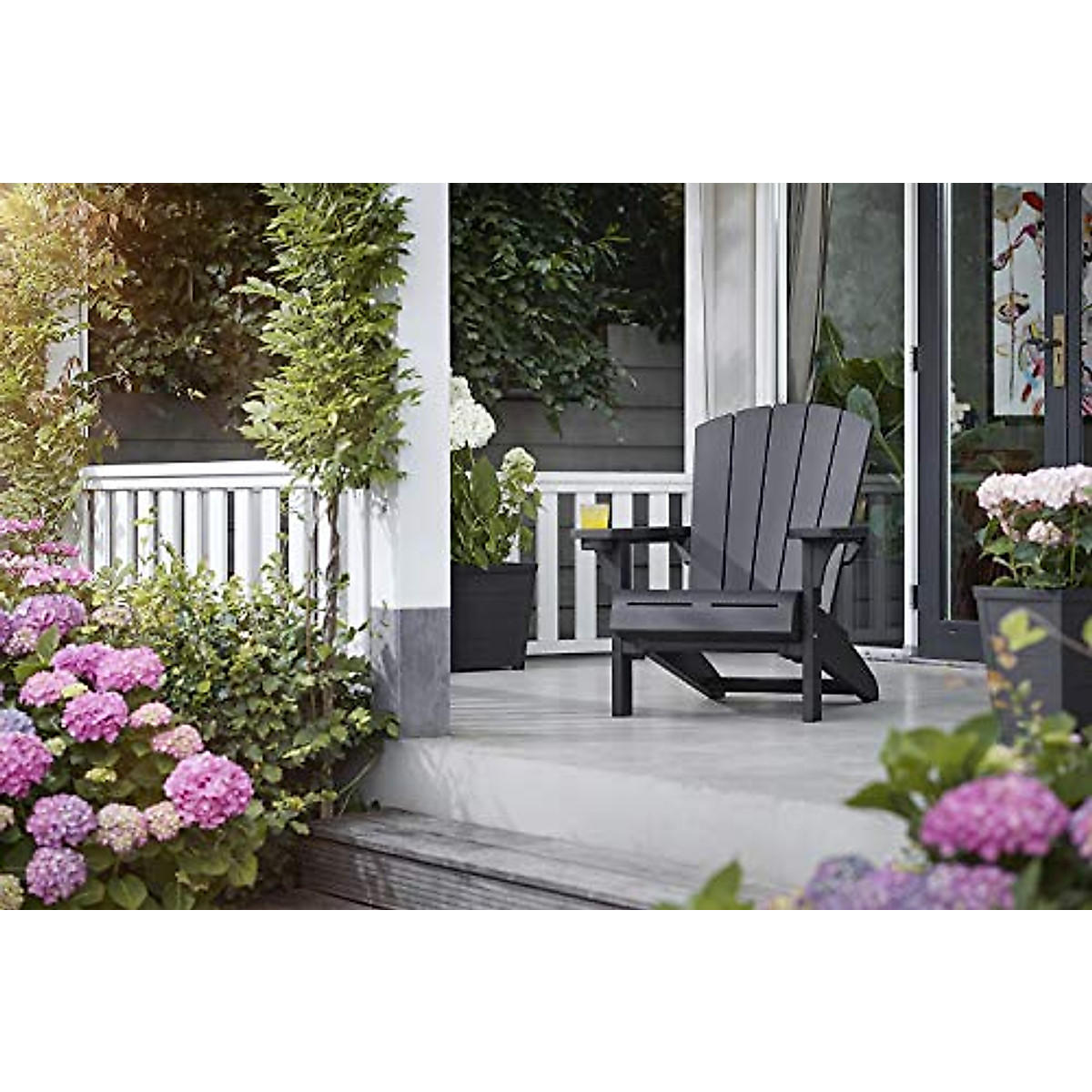 Keter Alpine Adirondack Resin Outdoor Furniture Patio Chairs with Cup Holder-Perfect for Beach, Pool, and Fire Pit Seating, Grey