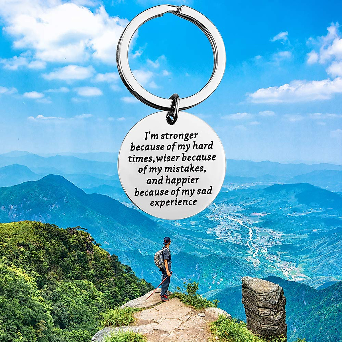 BEKECH Divorce Gift Break Up Gift Cancer Awareness Gift I'm Stronger Because of My Hard Time Strength Jewelry Keychain Gift for Best Friend New Adventure (silver)