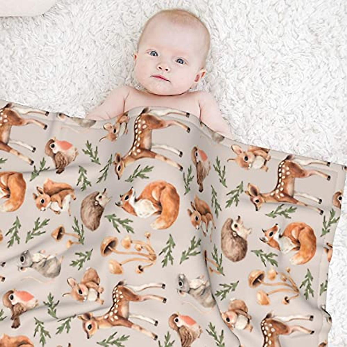 Duduho Cute Forest Animals Baby Blankets Soft Warm Fuzzy Plush Squirrel Mouse Fawn Fox Hare Hedgehog Bird Bed Throw Blanket for Newborn Infant Toddler Girls Boys Kids, 30"x40"