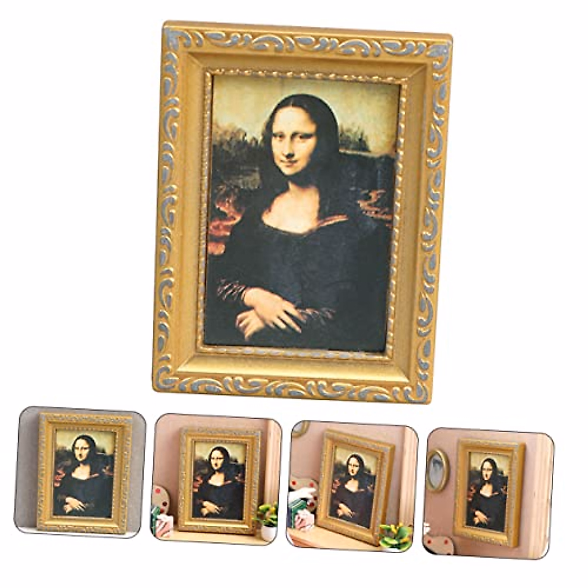 Toyvian Dollhouse Accessories Mini Photo Frame Toy Miniature Scene Furniture Miniatures Oil Painting Tiny Oil Painting Craft Simulated Mona Lisa Painting Exquisite Oil Painting Doll House