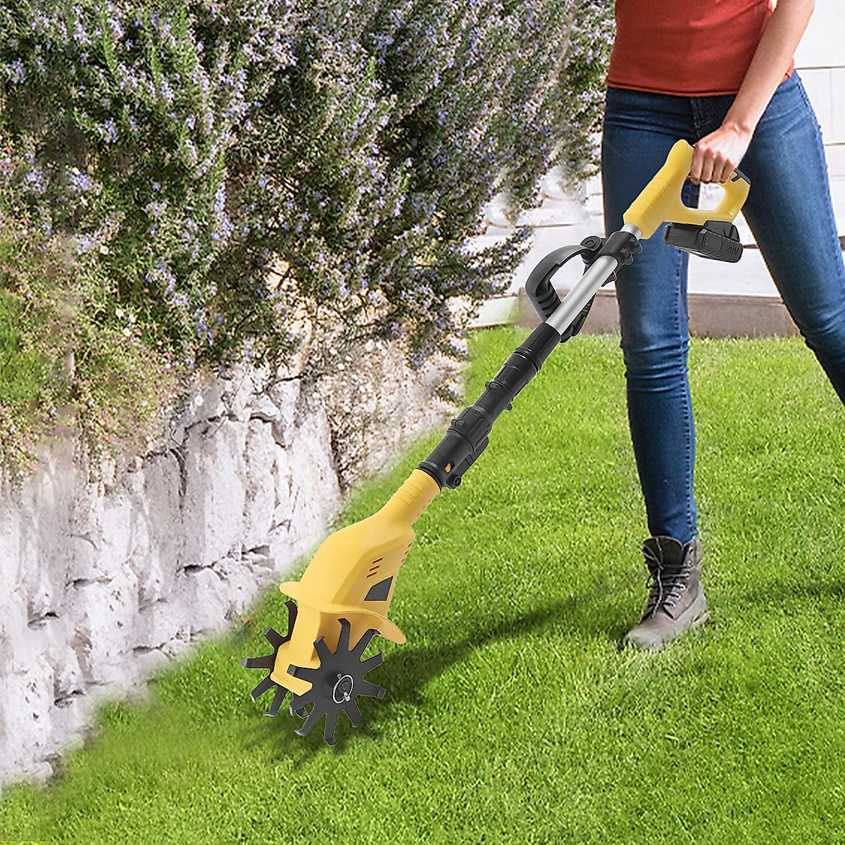 Cordless Tiller Cultivator, 6.7" Depth and 4" Width Handheld Garden Cultivators with 20 Manganese Steel Tines Household Electric Rototiller for Farm, Park, Garden, Yard to Plow, Turn Soil, Weed