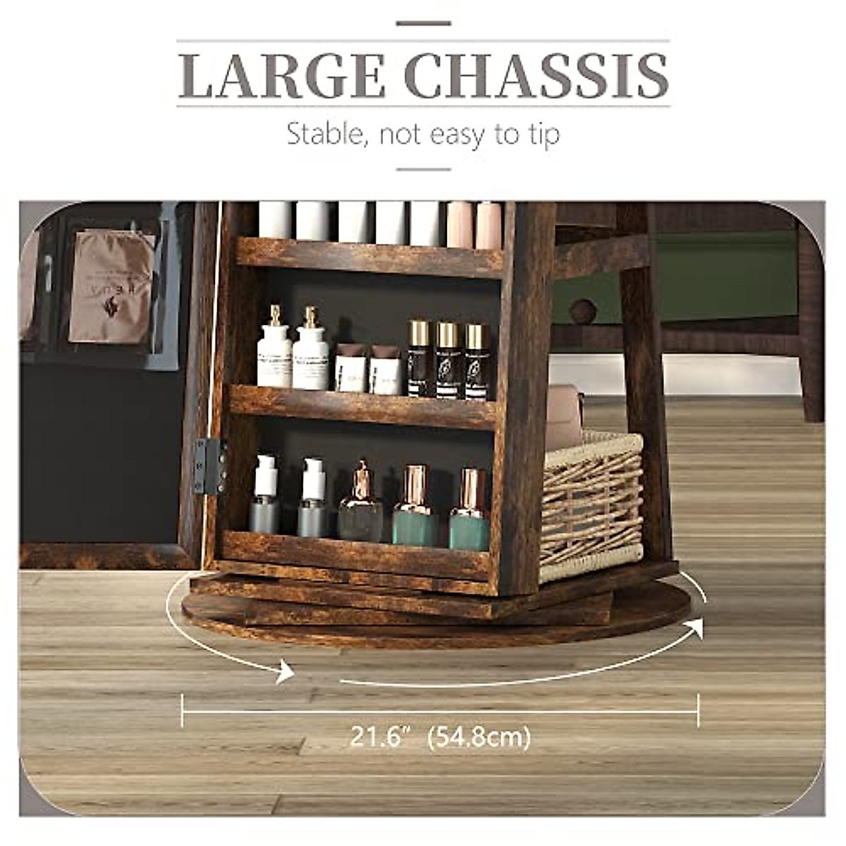 LVSOMT LED Full-Length Mirror Jewelry Armoire for Women, Free Standing Mirror with Jewelry Storage, 360° Swivel Jewelry Cabinet for Bedroom, Dressing room (Retro Brown)