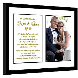 Parent Thank You Wedding Gift, Sweet Poem From Bride and Groom to Mom and Dad in 8x10 Inch Frame, Add 4x6 Inch Photo