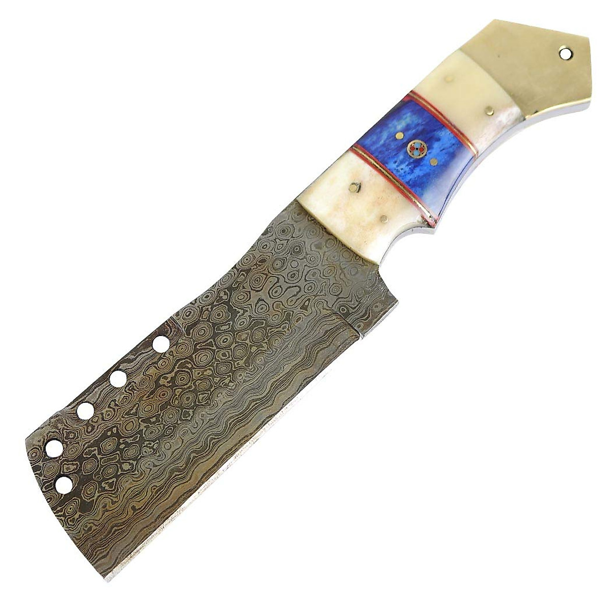 HUNT-DOWN TheBoneEdge 9.5" Full Tang Damascus Blade Bone Handle Cleaver Style Hunting Knife