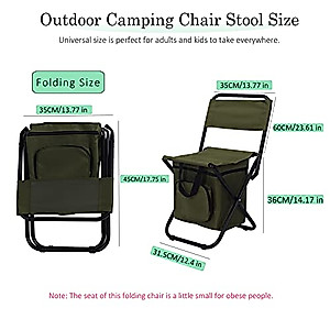 Sequpr Portable Foldable Camping Chair with Cooler Bag, Lightweight Backrest Stool Compact Folding Chair Seat, Outdoor Backrest Stool with Folding Backpack for Camping Hunting Fishing Hiking Green
