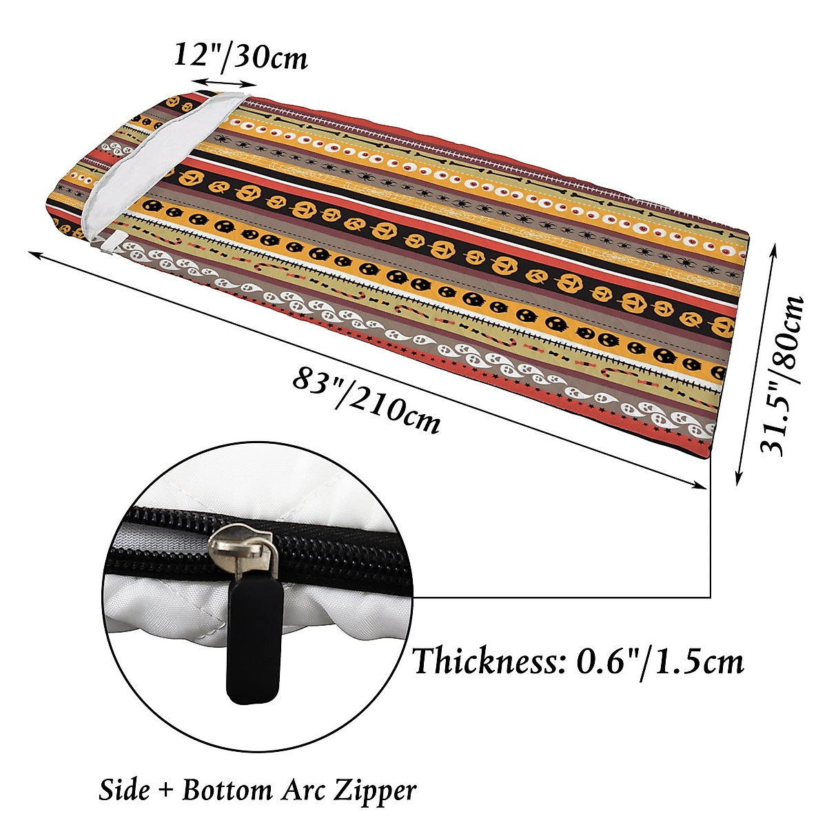 Portable Sleeping Bag Sleep Bag Cover Mat for Travel Camping Hiking Women Men Adult 3 Seasons Vintage Happy Halloween Geometric Stripes