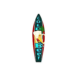 Bundle: Surfboard Wall Art Decor, Metal Drinks Beach Signs - Cold Beer Surfboard Sign, Tiki Bar Surfboard Sign, Margarita Surfboard Sign & Martinis Surfboard Sign