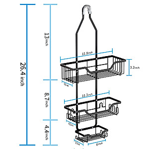 Singolas Shower Caddy Hanging, Over the Shower Head Caddy Organizer with 12 Hooks for Razor and Sponge, Anti-Swing, Rustproof Bathroom Organizers and Storage Hanging Shower Organizer Bathroom Shelves