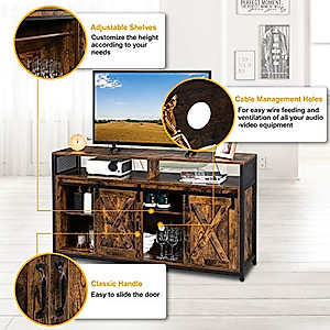 VINGLI Farmhouse TV Stand with Sliding Barn Doors for 65+ Inch TV Flat Screen, Rustic Entertainment Center Media Console Table Cabinet w/Adjustable Shelves (Rustic Brown)