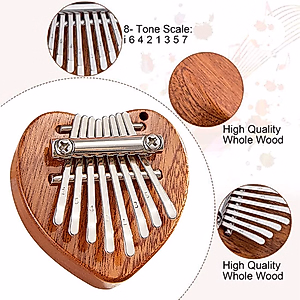 Mini Kalimba Thumb Piano, Solid Wood 8 Keys Finger Piano, Portable Marimba Musical Thumb Piano Accessory Pendant Gift (Wooden Heart)