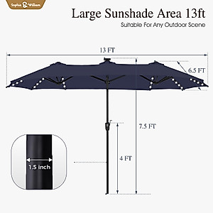 Sophia & William 13ft Patio Umbrella with Crank Lift, Large Outdoor Double-sided Umbrella with 120 LED lights, Perfect for Deck, Pool, Garden, Navy Blue