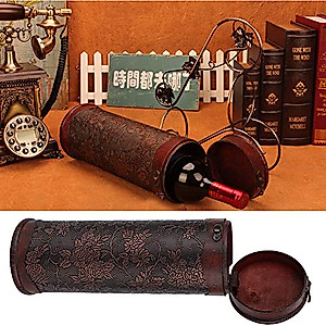 Red Wine Gift Storage Box 34cm Single Bottles Wooden Retro Decorative Carrying Case Round Barrel With Handle for Birthday Party Wedding Anniversary Celebrations