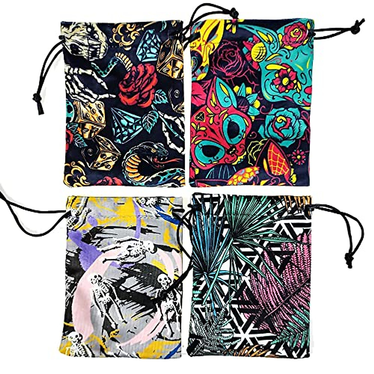 Rollooo 4 Pcs 11 x 15cm Velvet Drawstring Bags Rainbow Jewelry Pouches Black Lining Inside