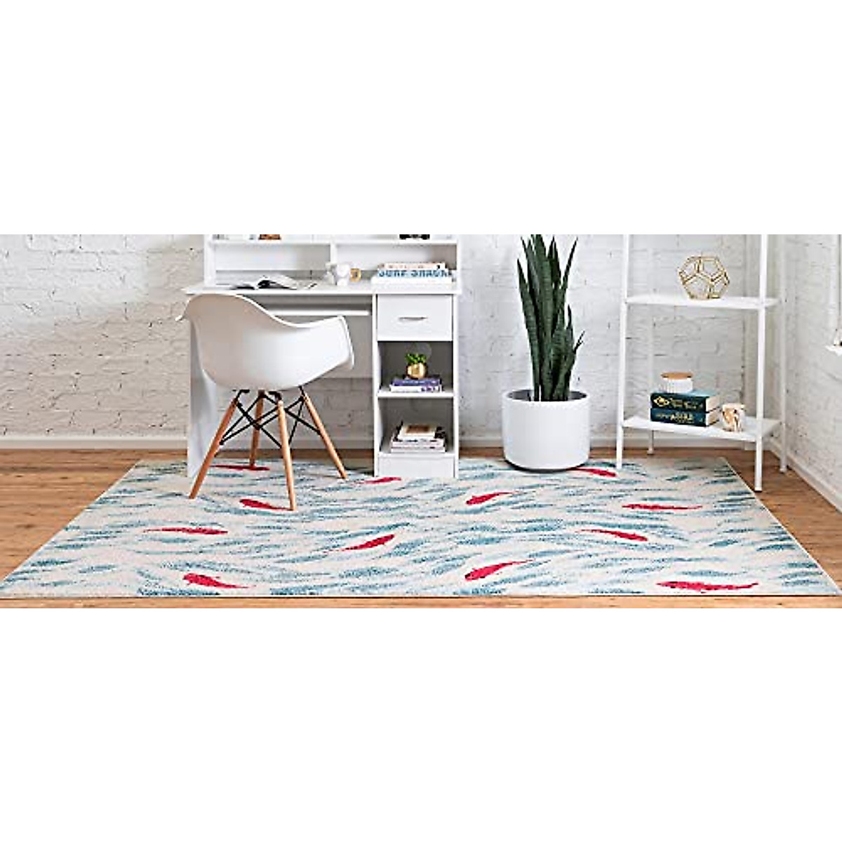 Unique Loom Positano Collection Coastal Modern Bright Colors Fish Beige Area Rug (5' x 8')