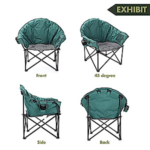 ARROWHEAD OUTDOOR Oversized Heavy-Duty Club Folding Camping Chair w/External Pocket, Cup Holder, Portable, Padded, Moon, Round, Saucer, Supports 330lbs, Carrying Bag, USA-Based Support