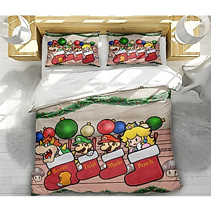 NICHIYOBI Redcap Beard Plumber Bros Game Movie Duvet Cover Set 3D Bedding Comforter Cover 3 Pcs (1 Duvet Cover+2 Pillowcases) Bedding Set (07,Twin-68x86in+20x30in*2)