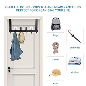 BWVWEU Behind Door Hooks,Door Back Hooks with Six Double Hooks for Living Room, Bathroom, Bedroom, Kitchen Hanging Clothes, Towels, Hats (Black 2 Pack)