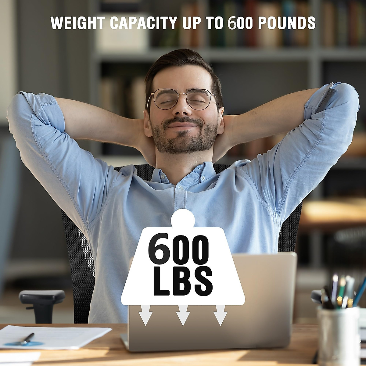 Big and Tall Office Chair 600lbs, Ergonomic Mesh Chair, Computer Executive Heavy Duty Desk Chair with 4D Armrests, Wide Thick Soft Seat, Adjustable Lumbar Support and Tilt-Black