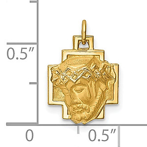 Jewelry Stores Network Hollow Face Of Jesus Crown of Thorns Cross Pendant in Real 14k Yellow Gold 12x12mm